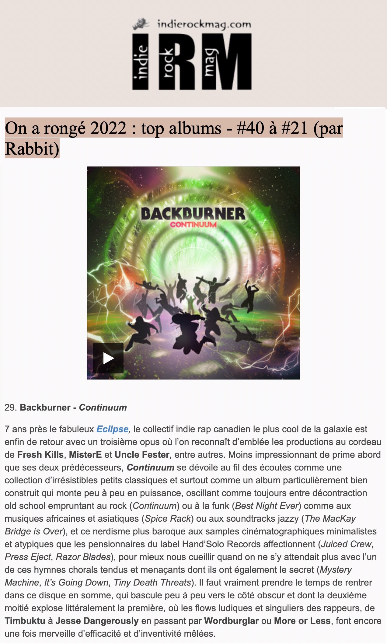 Hand'Solo Records » Blog Archive » Backburner’s Continuum on Indie Rock ...